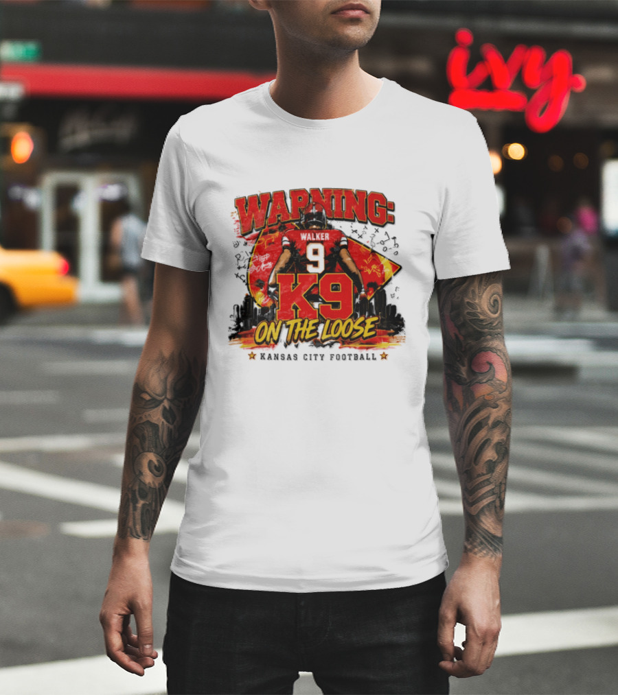 Warning K9 On The Loose 9 Kansas City Football T-Shirt