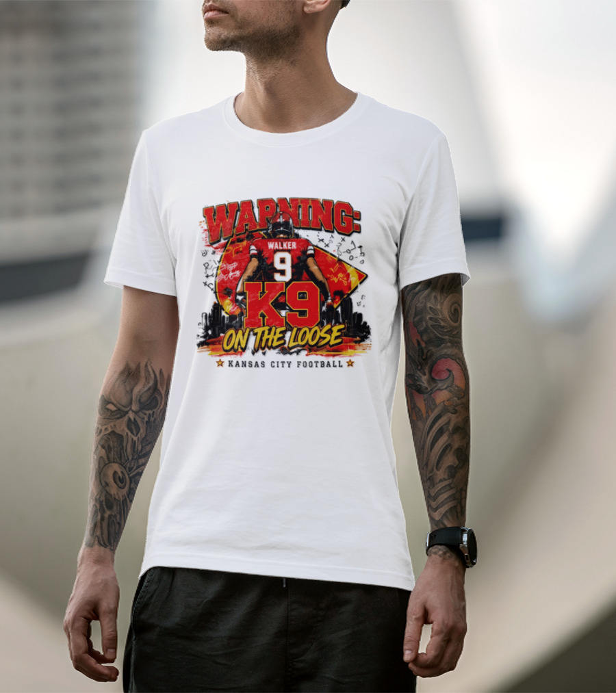 Warning K9 On The Loose 9 Kansas City Football T-Shirt