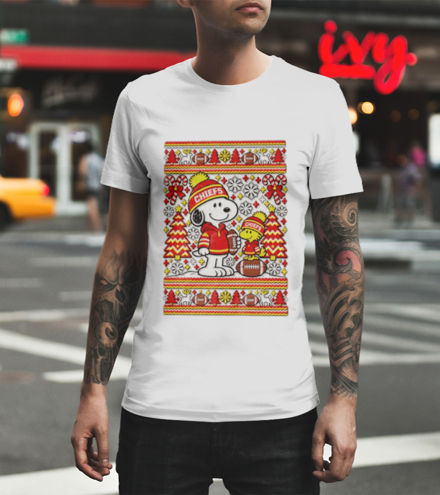 Kansas City Chiefs Snoopy Woodstock Christmas Football Sweater T-Shirt