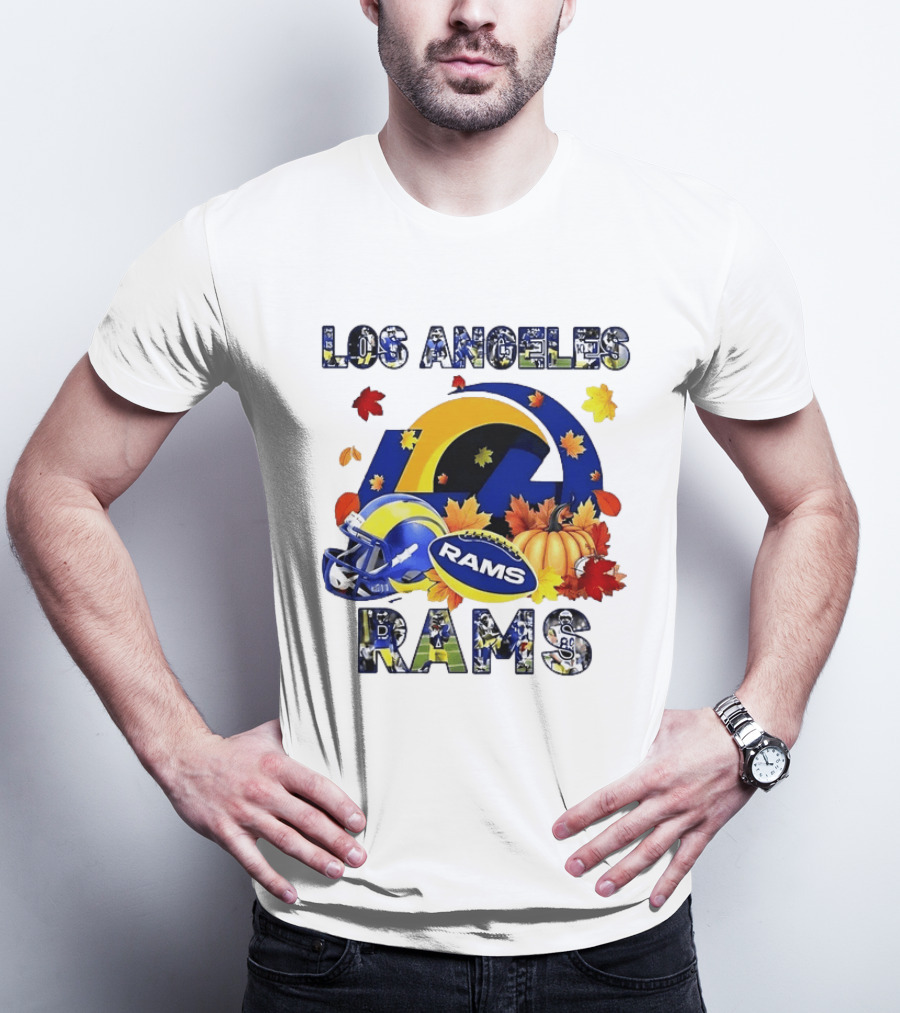 Los Angeles Rams Halloween Fall Football With Leaves And Pumpkin T-Shirt