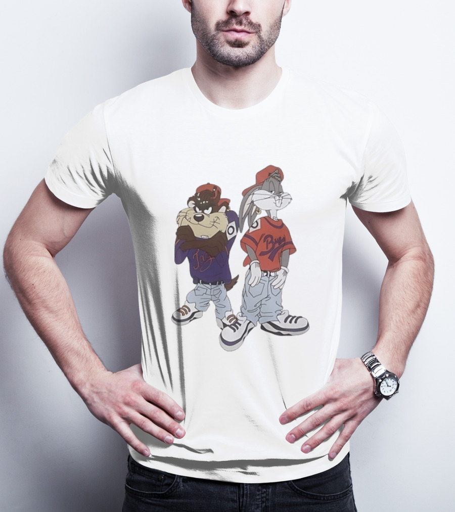 Taz And Bugs Bunny 90s Hip Hop Style Looney Tunes Fashion T-Shirt