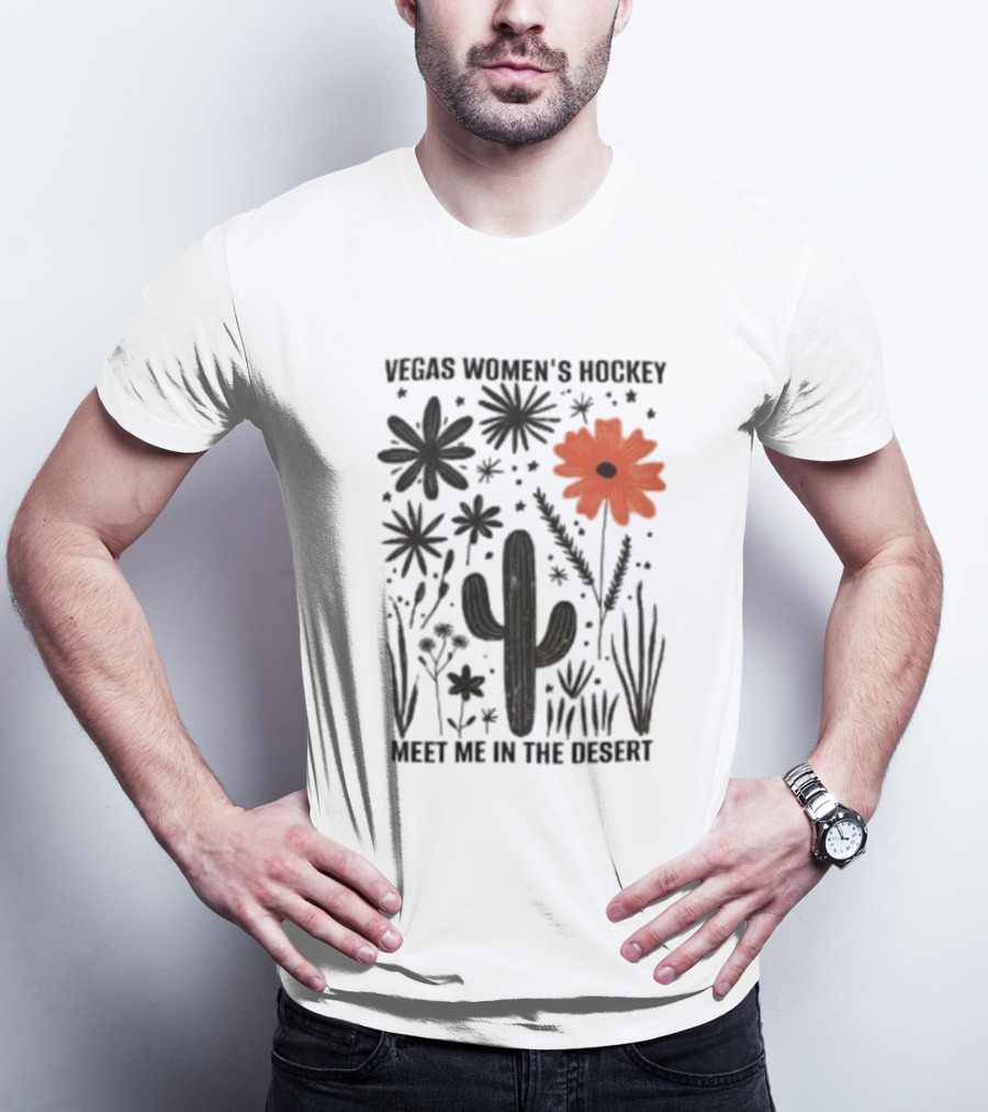 Vegas Women's Hockey Meet Me In The Desert Cactus And Blooms T-Shirt
