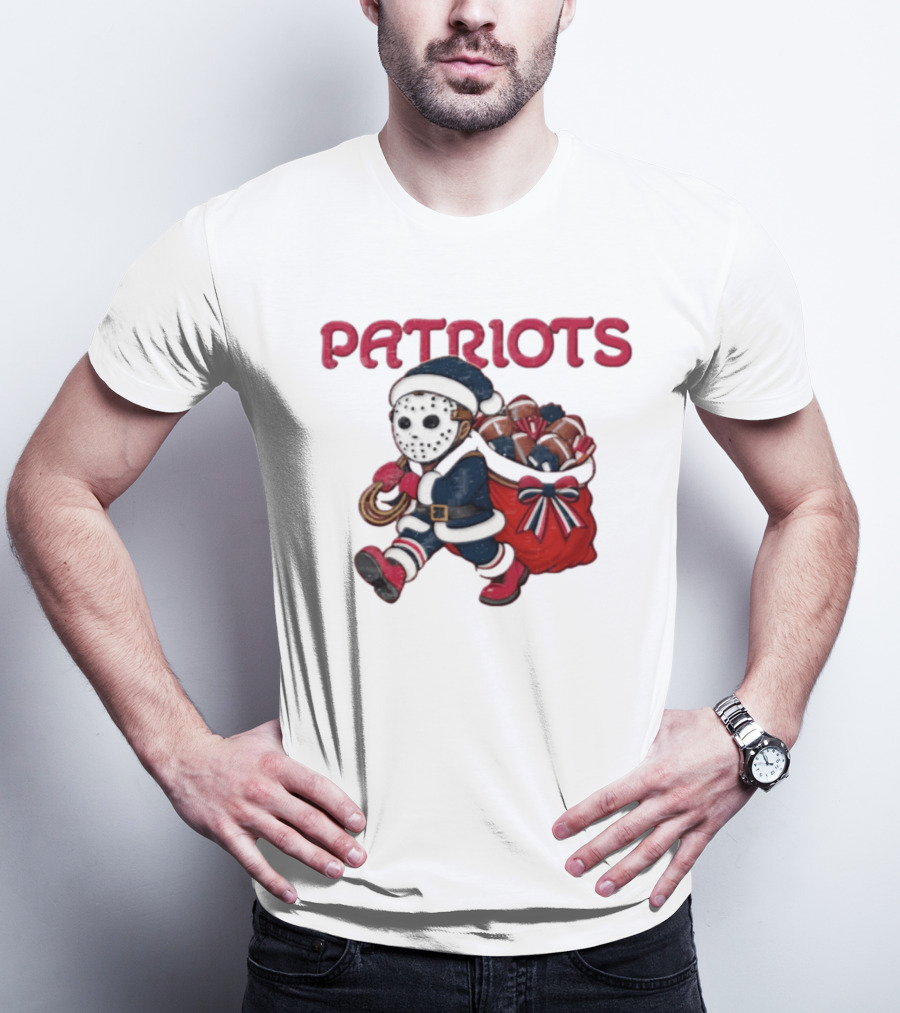 Patriots Christmas Football Horror Red Navy Holiday Mask T-Shirt