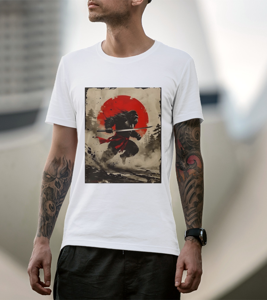 Samurai Gorilla Katana With Rising Sun T-Shirt