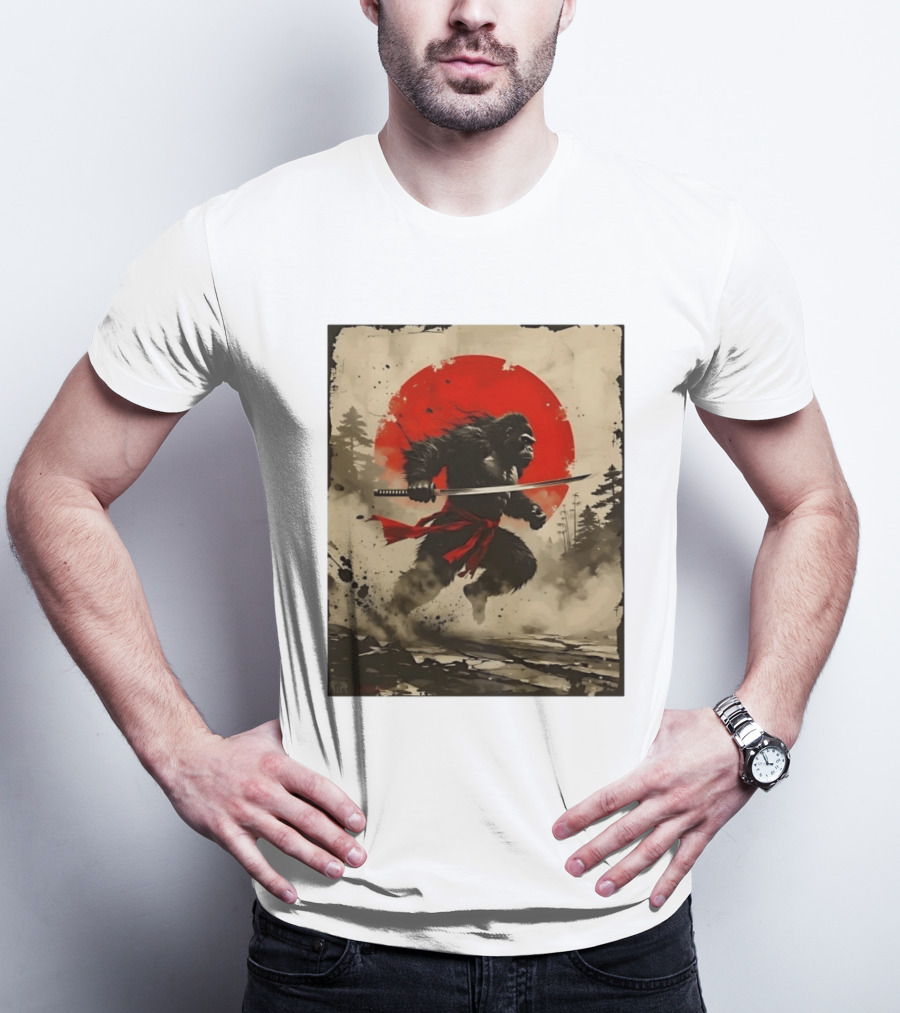 Samurai Gorilla Katana With Rising Sun T-Shirt