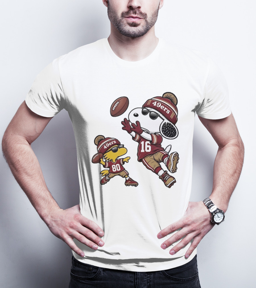 San Francisco 49ers Snoopy Woodstock Football Players Number 16 80 T-Shirt