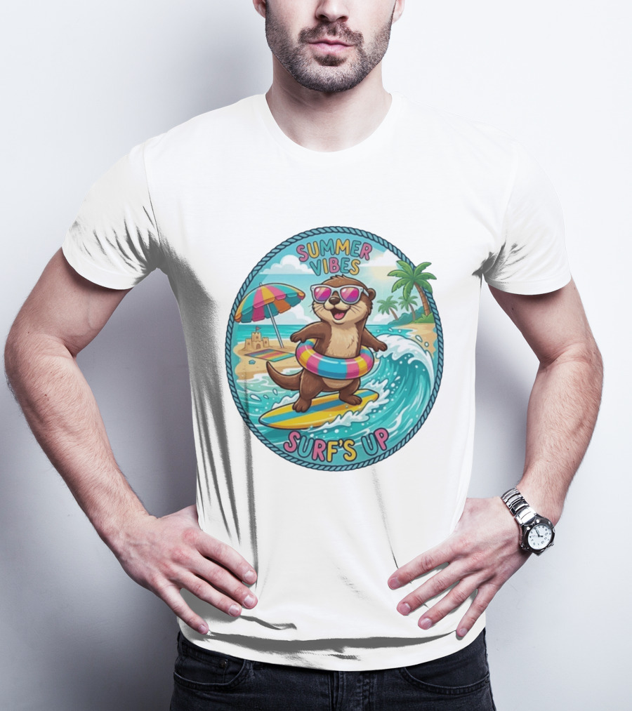 Summer Vibes Surf's Up Otter Beach Adventure T-Shirt
