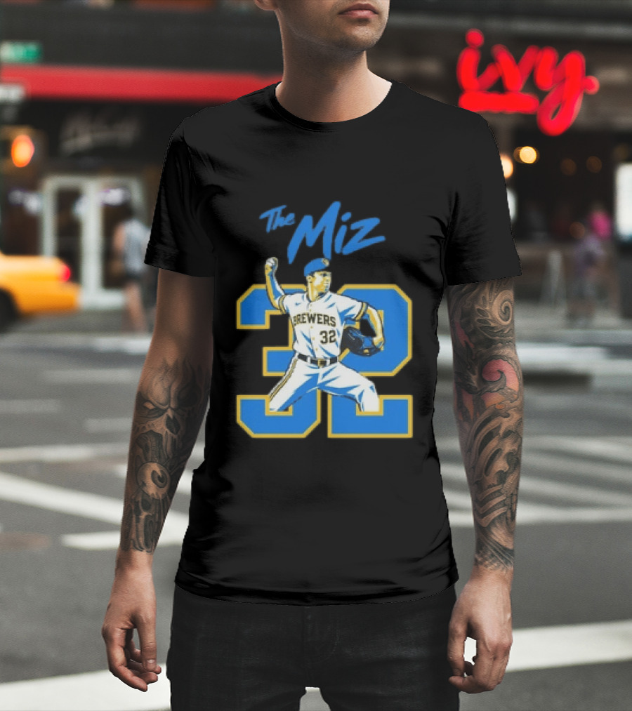 The Miz Milwaukee Brewers 32 MLB Baseball Player Pitching T-Shirt