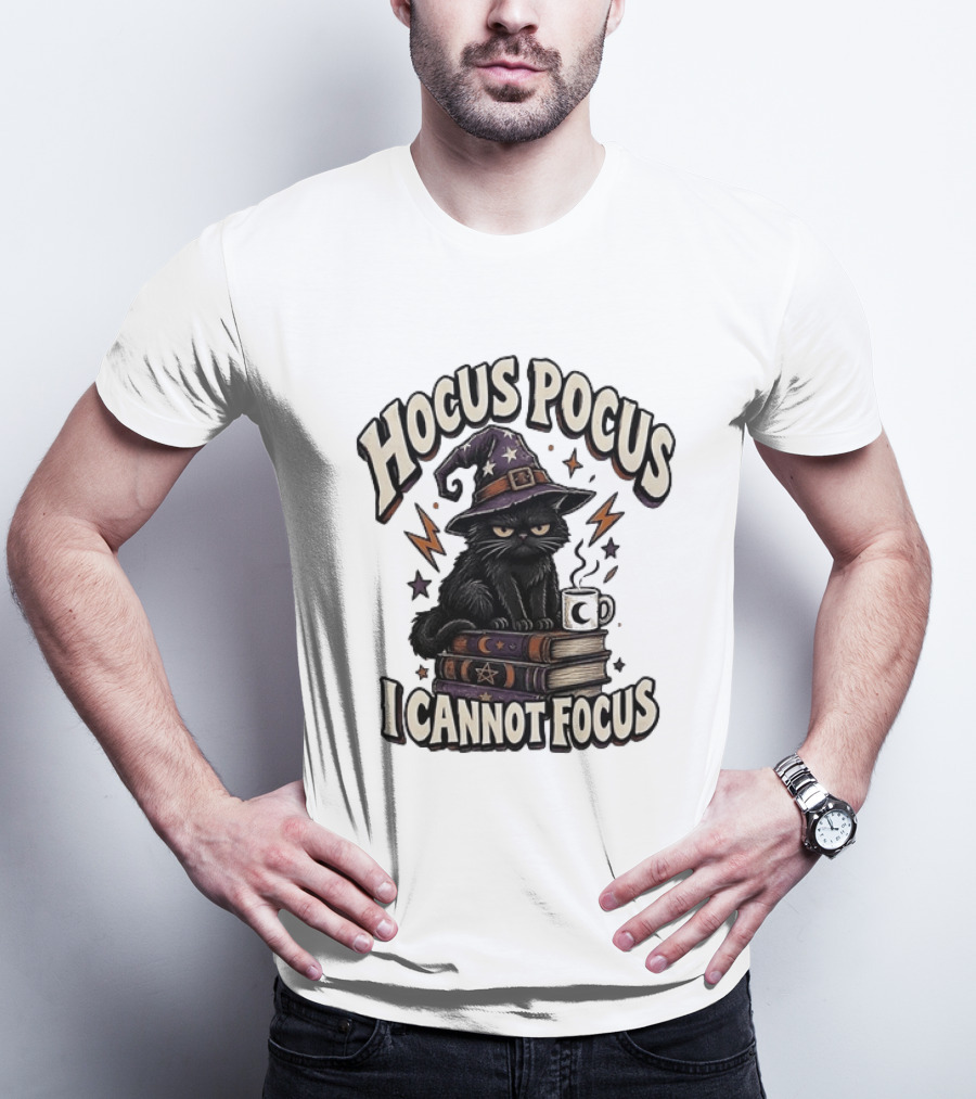 Cat Witch Hat Hocus Pocus I Cannot Focus T-Shirt