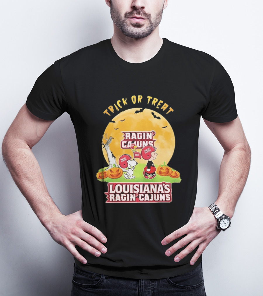 Louisiana Ragin Cajuns X Charlie Brown And Snoopy Trick Or Treat Halloween T-Shirt
