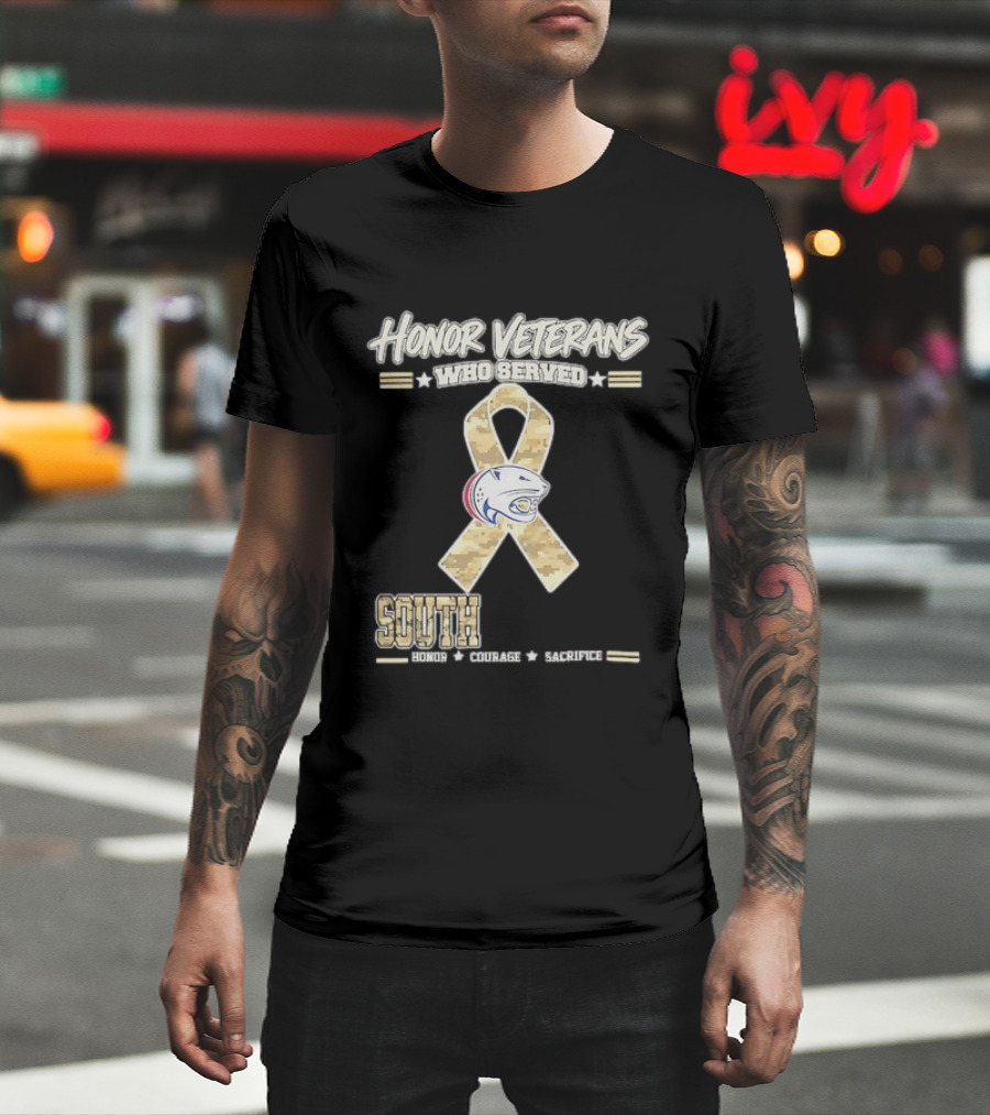 South Alabama Jaguars Honor Veterans Who Served Ribbon Courage Sacrifice T-Shirt