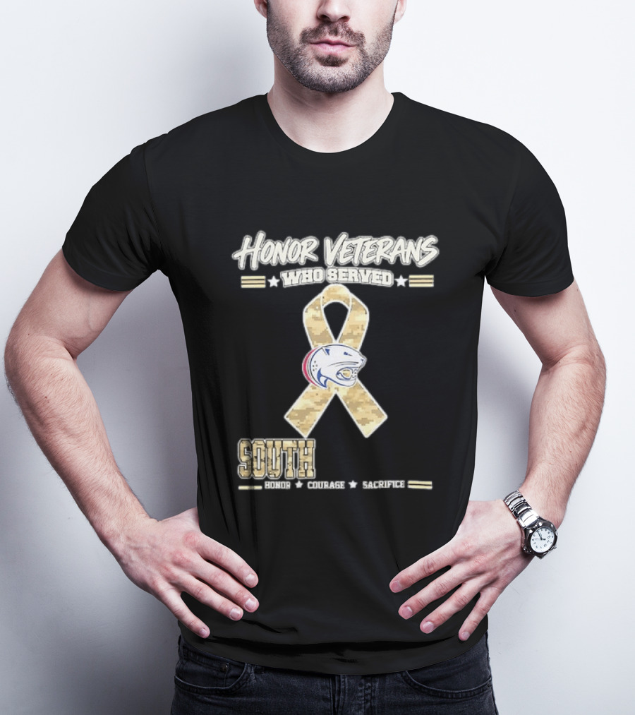 South Alabama Jaguars Honor Veterans Who Served Ribbon Courage Sacrifice T-Shirt