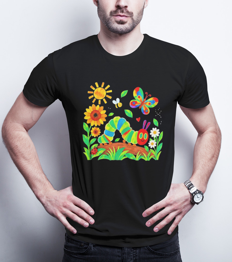 The Very Hungry Caterpillar Colorful Garden With Butterfly And Sunflowers T-Shirt