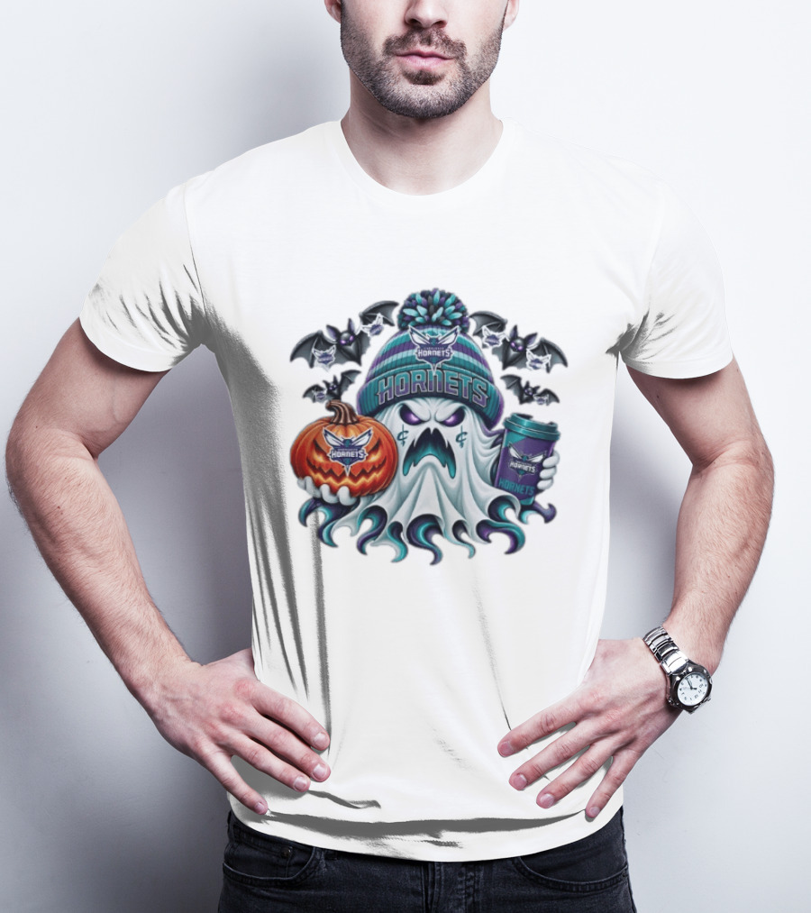 Charlotte Hornets Ghost Coffee Halloween Spooky T-Shirt
