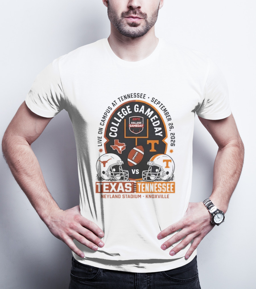 Live On Campus ESPN College GameDay Texas Longhorns Vs Tennessee Volunteers September 26 2026 Neyland Stadium T-Shirt