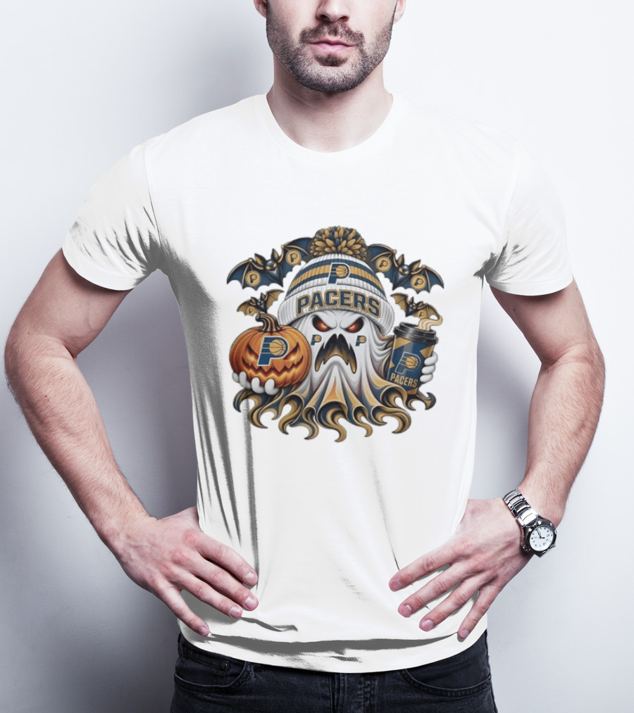 Indiana Pacers Ghost Pumpkin Coffee Halloween Bats T-Shirt