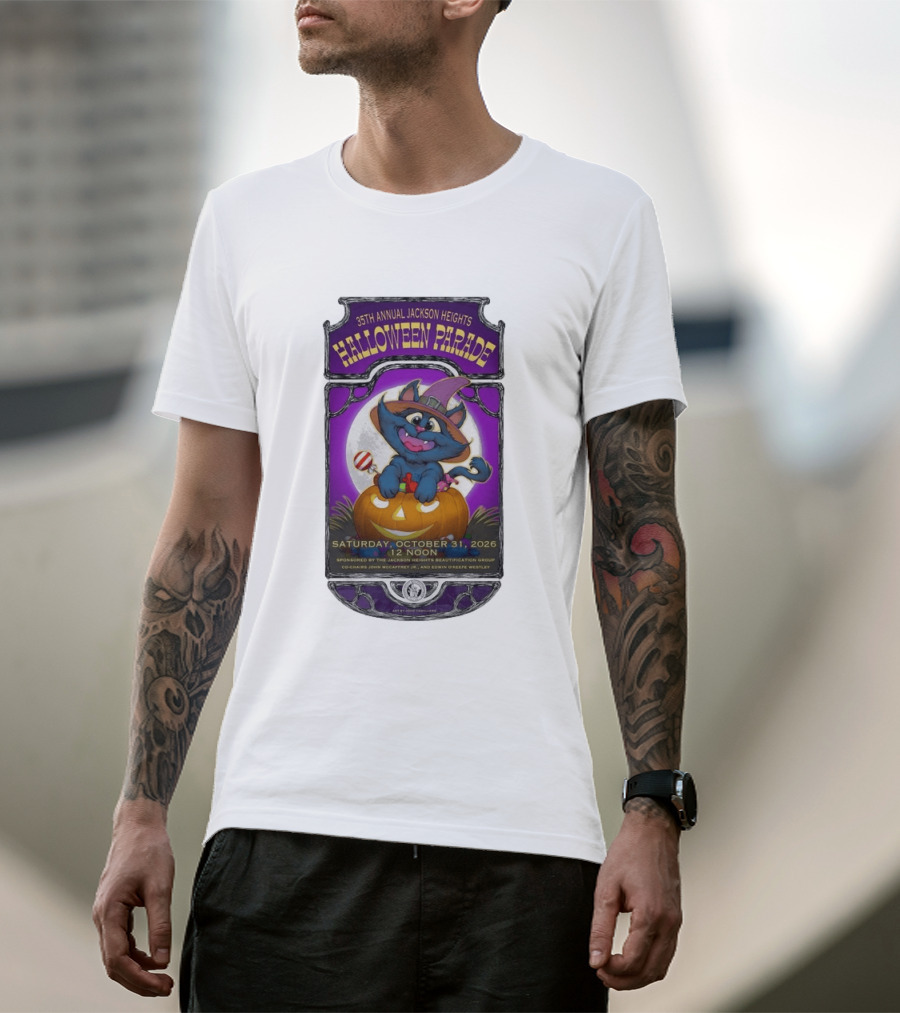 35th Annual Jackson Heights Halloween Parade October 31 2026 Cat Pumpkin T-Shirt