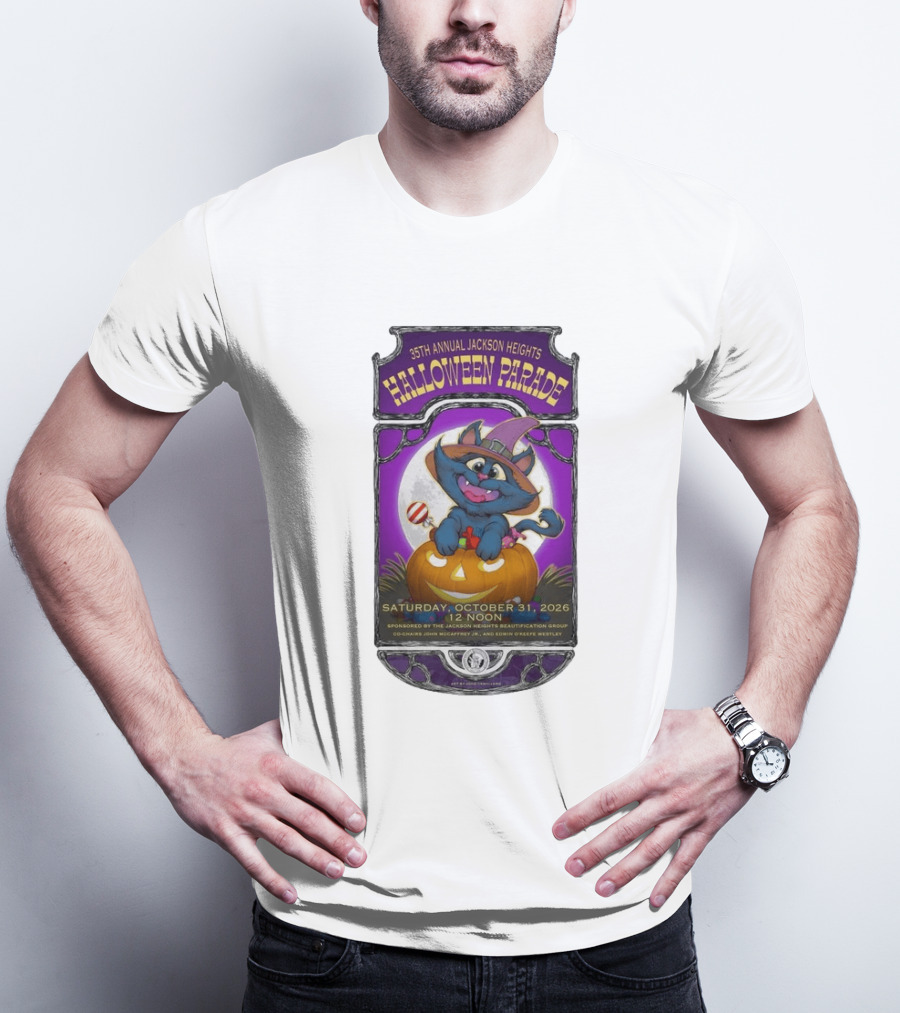 35th Annual Jackson Heights Halloween Parade October 31 2026 Cat Pumpkin T-Shirt