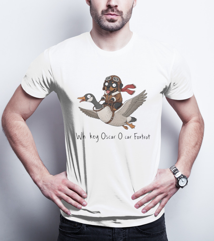 Rottweiler Pilot Riding A Goose Whiskey Oscar Oscar Foxtrot Aviation Adventure T-Shirt
