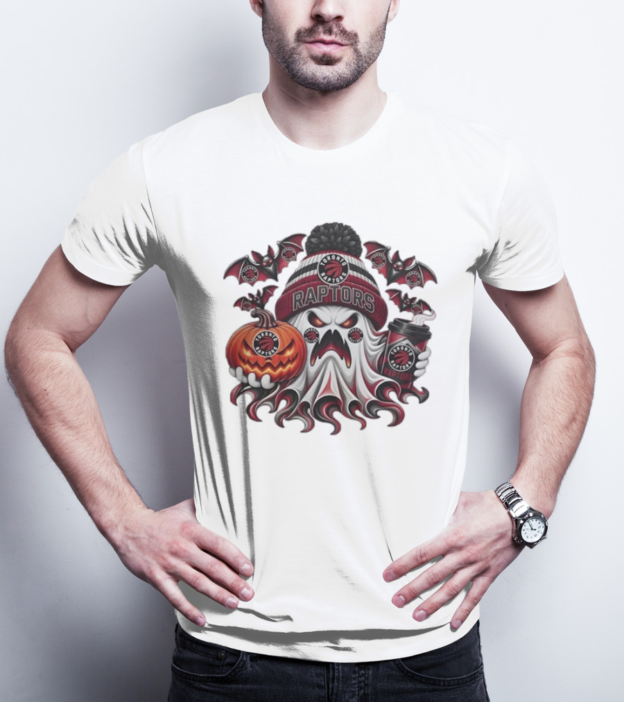 Toronto Raptors Halloween Ghost Pumpkin Coffee Spooky Bats T-Shirt