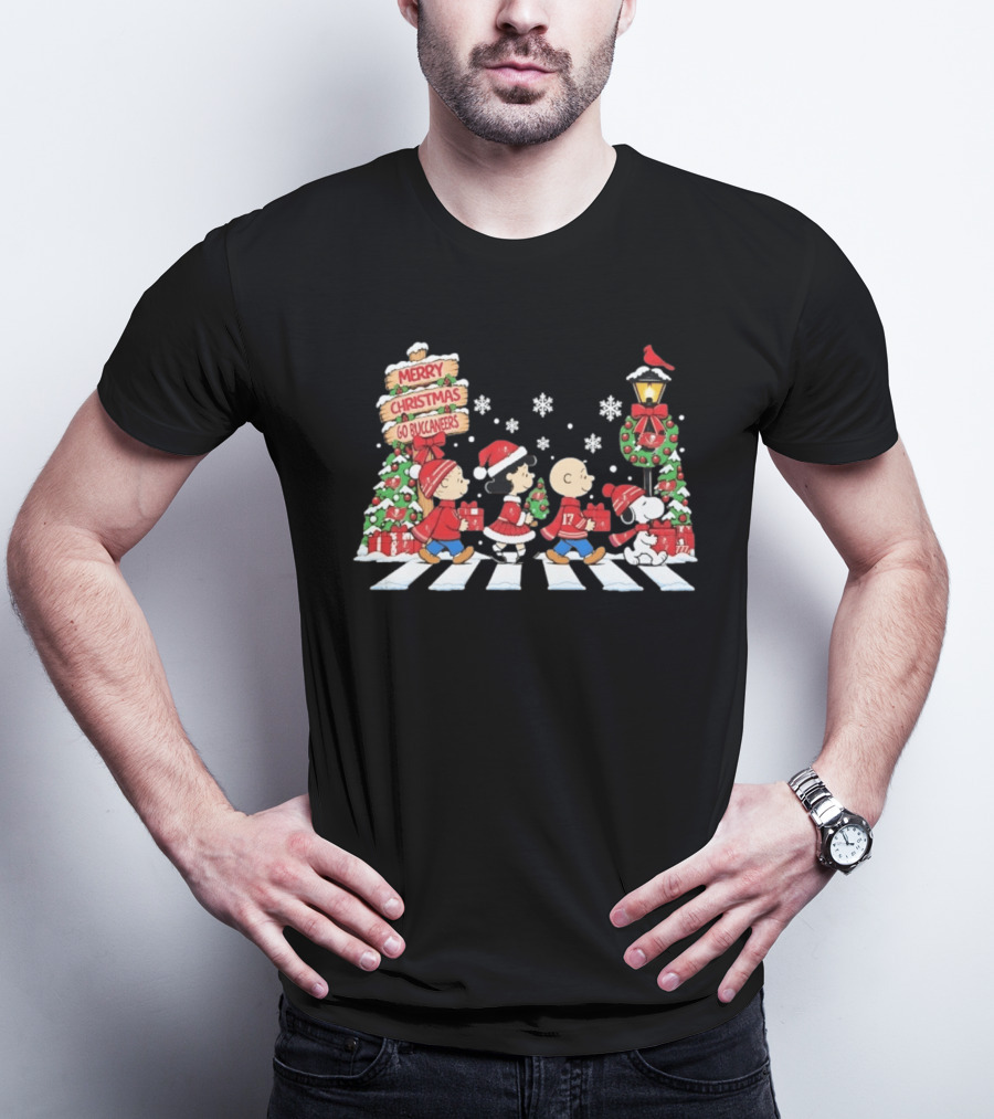 Merry Christmas Go Buccaneers Charlie Brown Snoopy Woodstock Tampa Bay Holiday T-Shirt