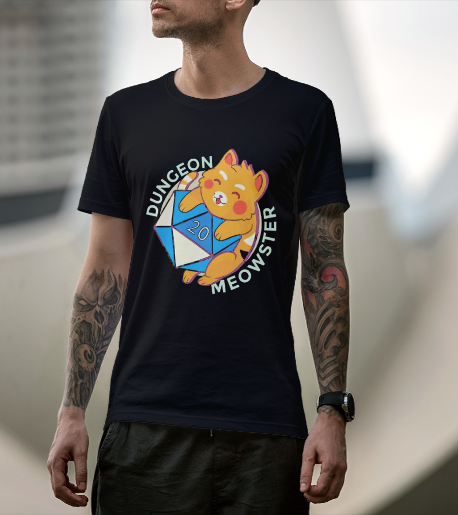 Dungeon Meowster Cat With D20 Dice Dungeons And Dragons T-Shirt