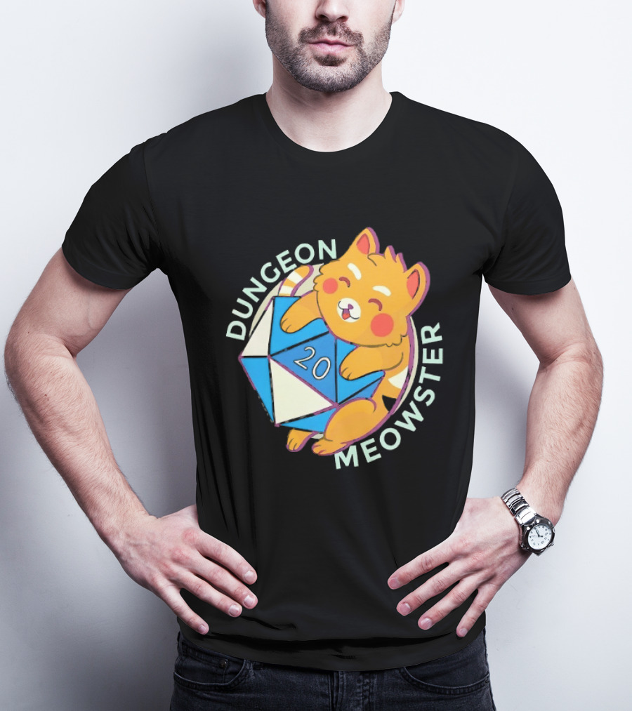 Dungeon Meowster Cat With D20 Dice Dungeons And Dragons T-Shirt