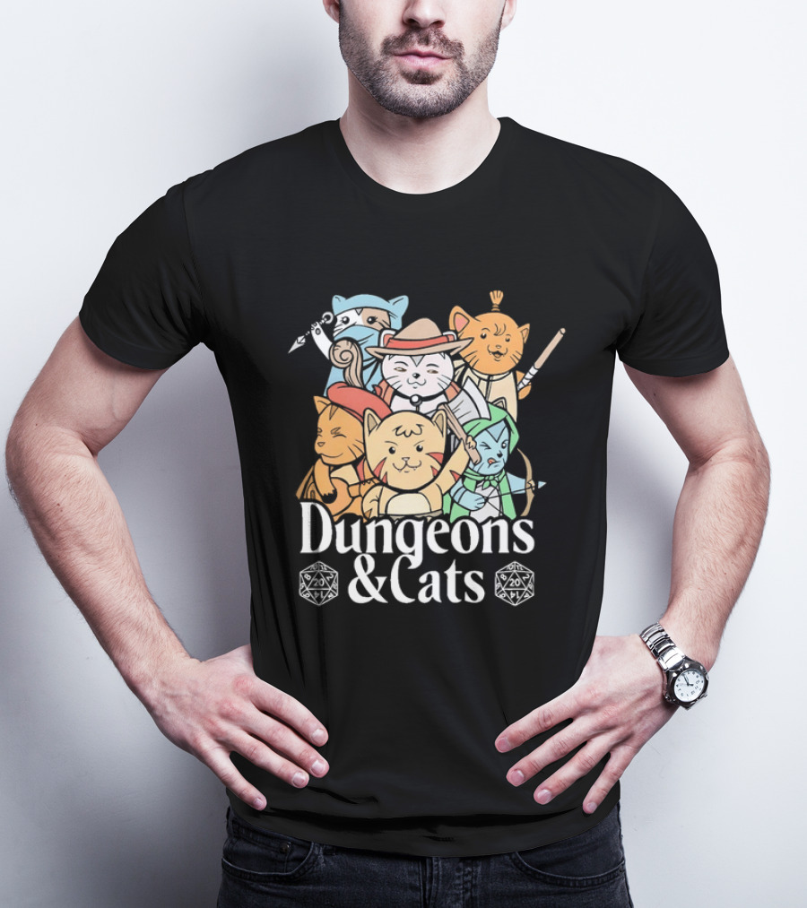 Dungeons And Cats Fantasy Role Playing Game Characters T-Shirt