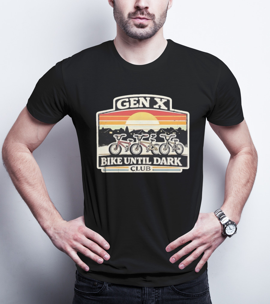 Gen X Bike Until Dark Club 80s Sunset Childhood Memories T-Shirt