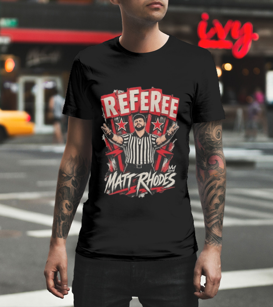 Matt Rhodes Referee Wrestling Distressed Star Burst T-Shirt