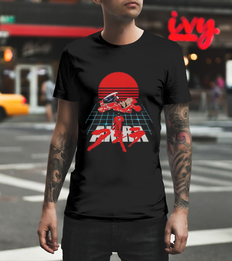 Akira Kaneda Motorcycle Cyberpunk Red Sun Grid T-Shirt