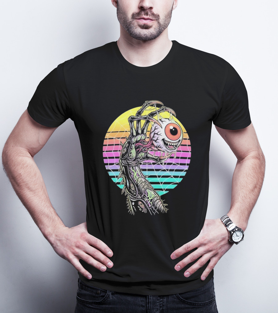 Creepy Eyeball Held By Alien Claw Sunset T-Shirt