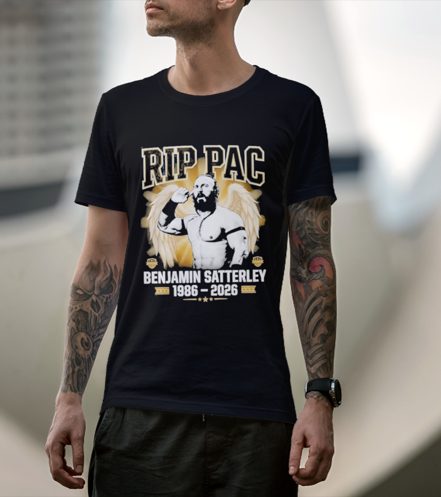 RIP PAC Benjamin Satterley 1986 2026 Memorial Wrestling Angel Wings T-Shirt