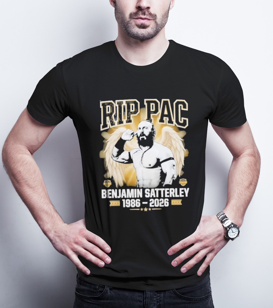 RIP PAC Benjamin Satterley 1986 2026 Memorial Wrestling Angel Wings T-Shirt