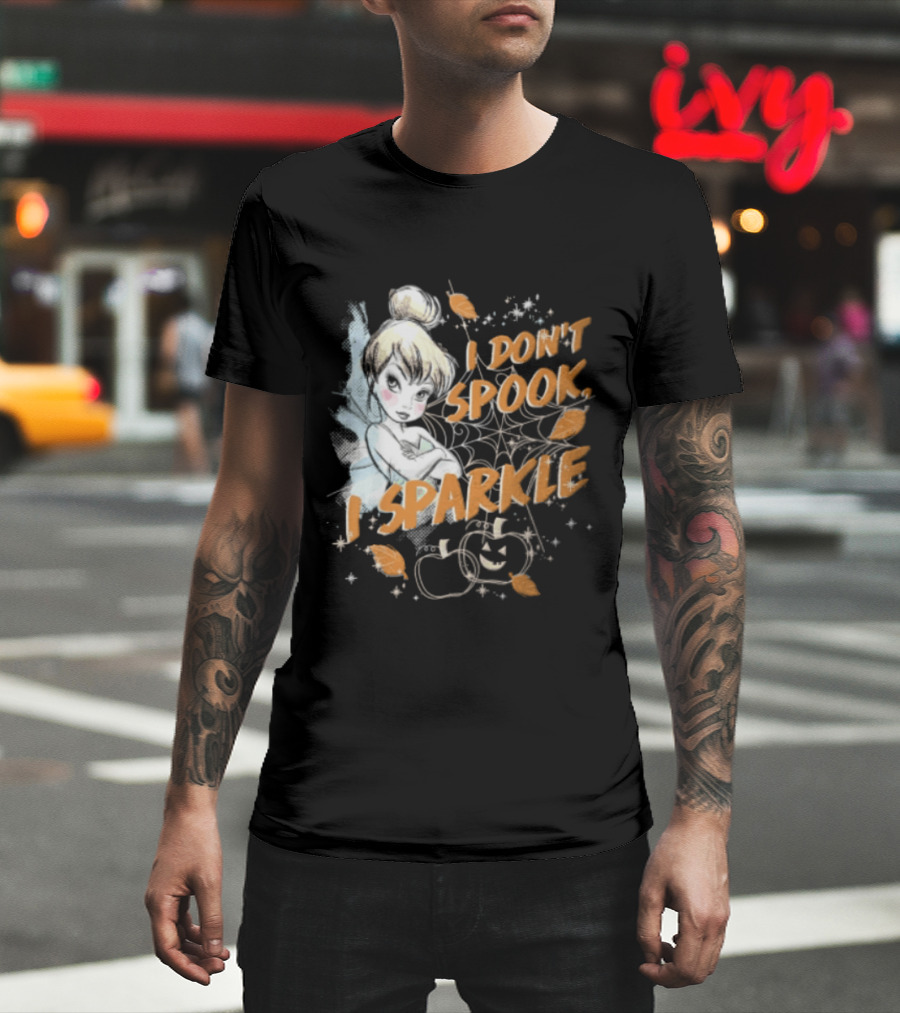 Tinker Bell I Don't Spook I Sparkle Halloween Spider Web Pumpkins T-Shirt