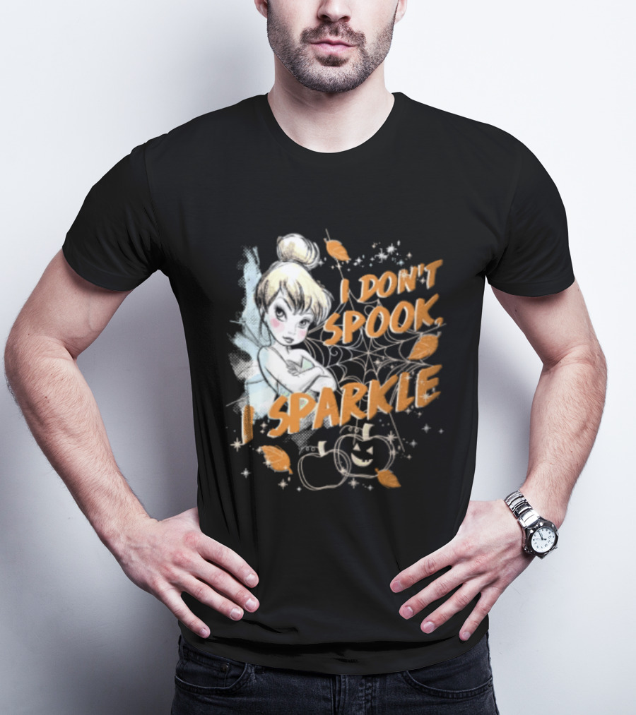 Tinker Bell I Don't Spook I Sparkle Halloween Spider Web Pumpkins T-Shirt