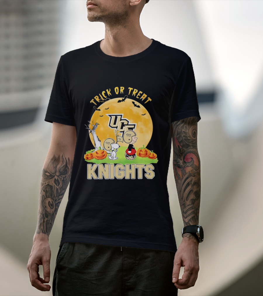 UCF Knights Trick Or Treat Halloween Snoopy Charlie Brown Woodstock Moon T-Shirt