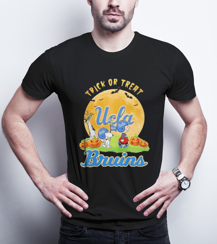 UCLA Bruins Snoopy Charlie Brown Woodstock Trick Or Treat Halloween Moon T-Shirt