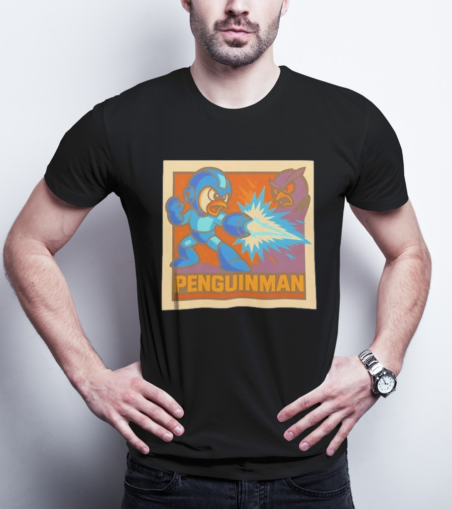 Penguinman Retro Video Game Character Vs Villain Showdown Mega Man T-Shirt