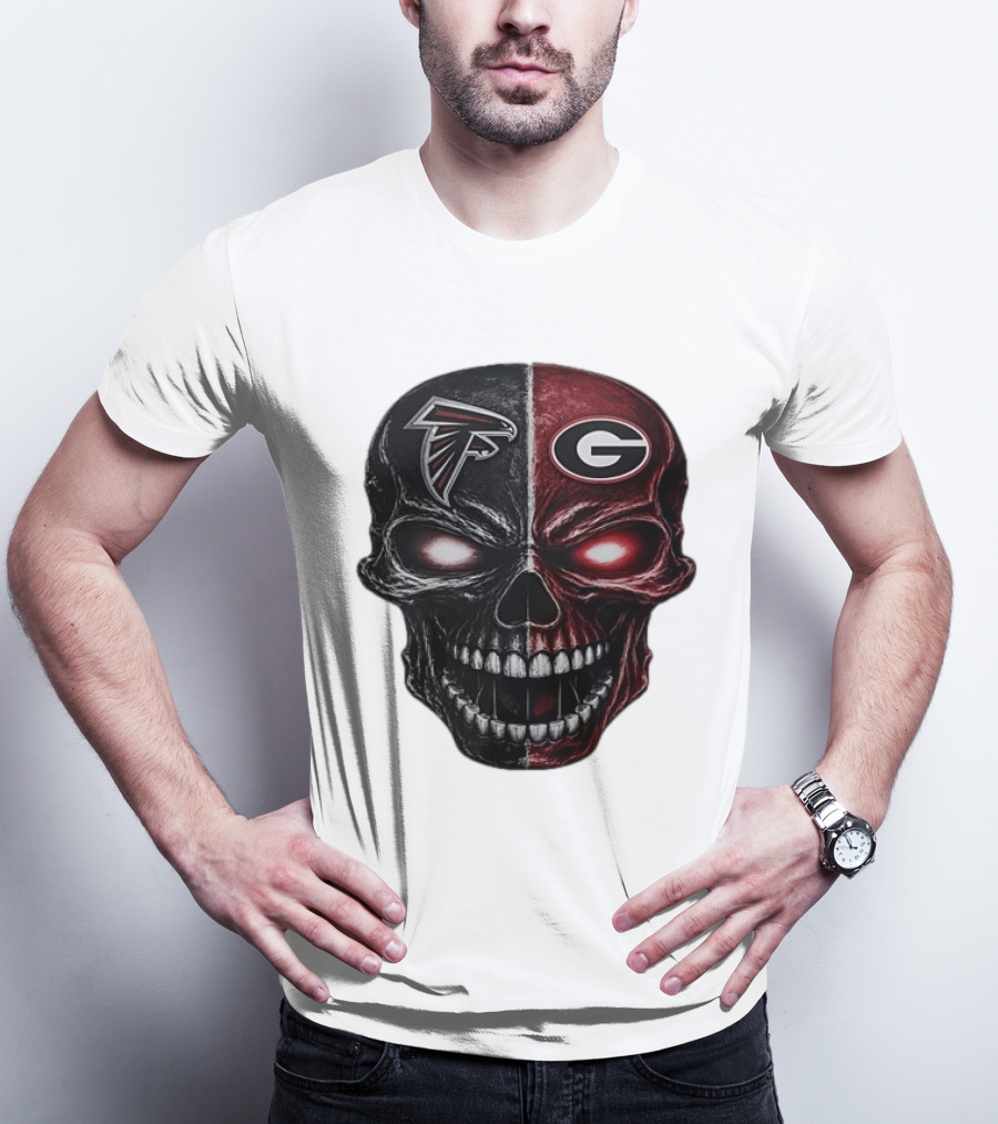 Atlanta Falcons Georgia Bulldogs Split Skull NFL College Football Fan Merch T-Shirt