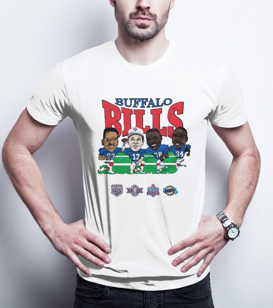 Buffalo Bills Andre Reed 83 Jim Kelly 12 Bruce Smith 78 Thurman Thomas 34 Super Bowl XXV XXVI XXVII XXVIII T-Shirt