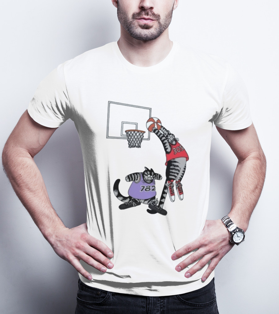 Cats Basketball Dunking Action With Jersey Numbers 305 And 782 T-Shirt