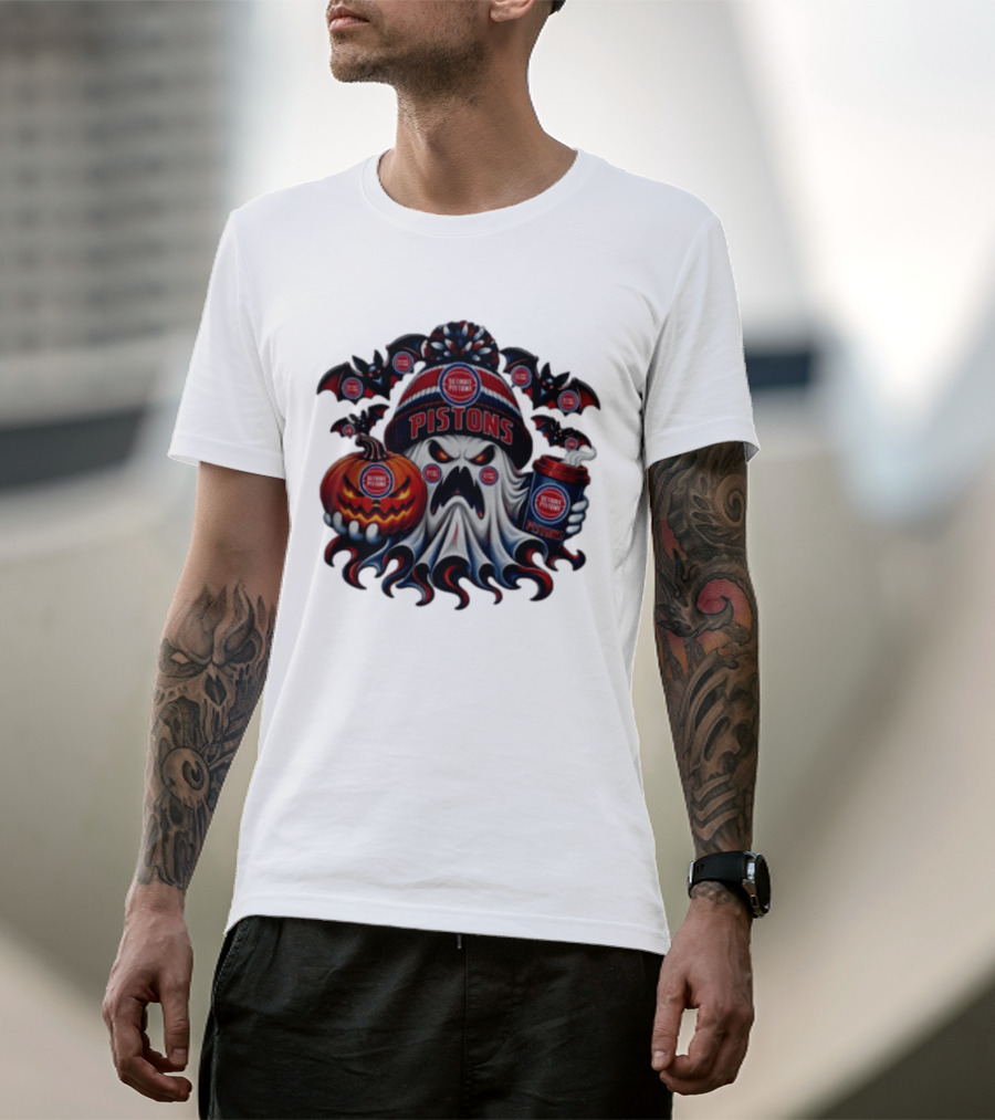 Detroit Pistons Halloween Ghost Pumpkin Coffee 2026 T-Shirt