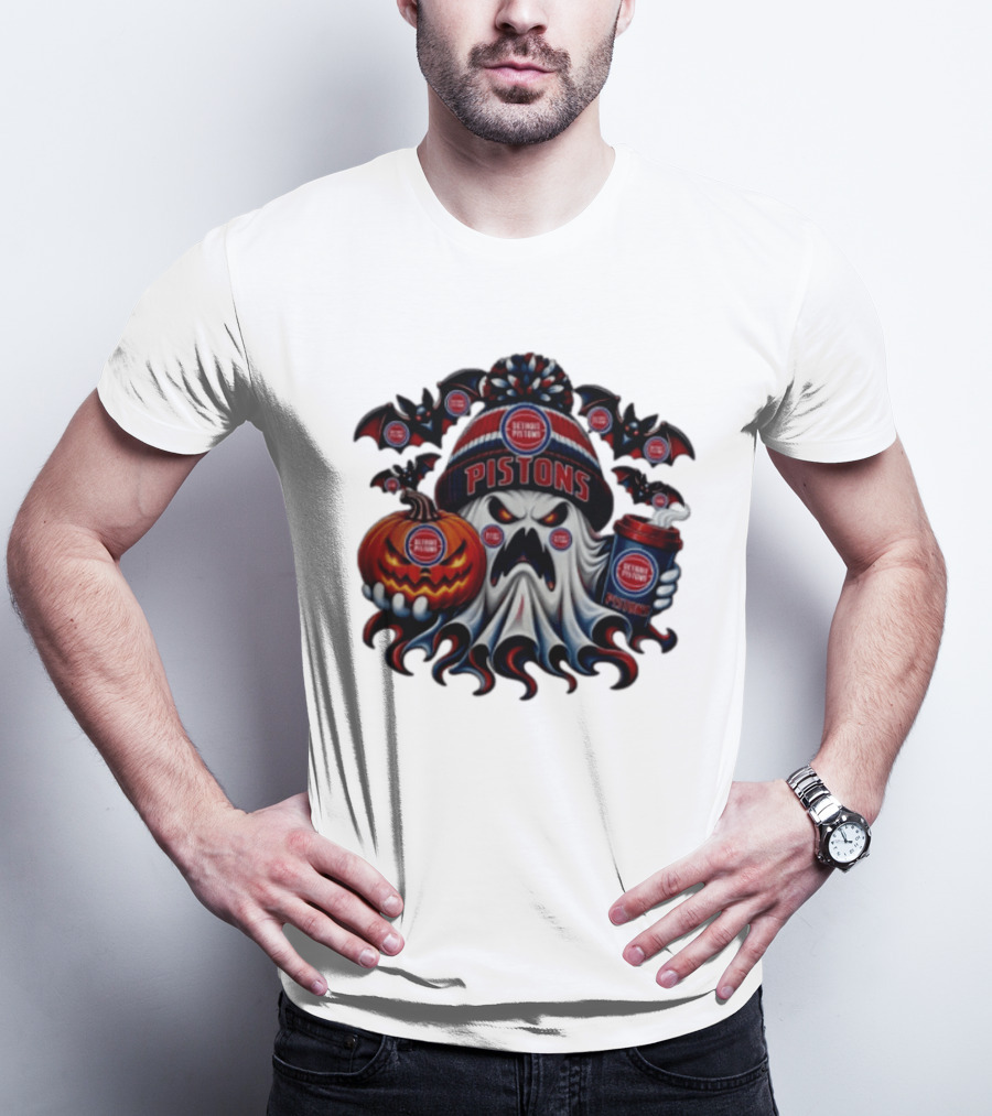 Detroit Pistons Halloween Ghost Pumpkin Coffee 2026 T-Shirt