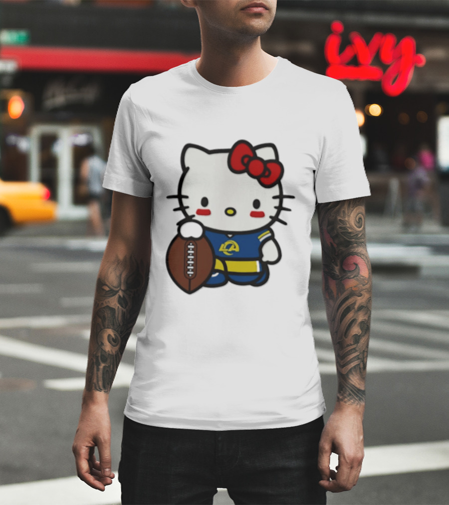 Hello Kitty Los Angeles Rams Football Fan Cartoon T-Shirt
