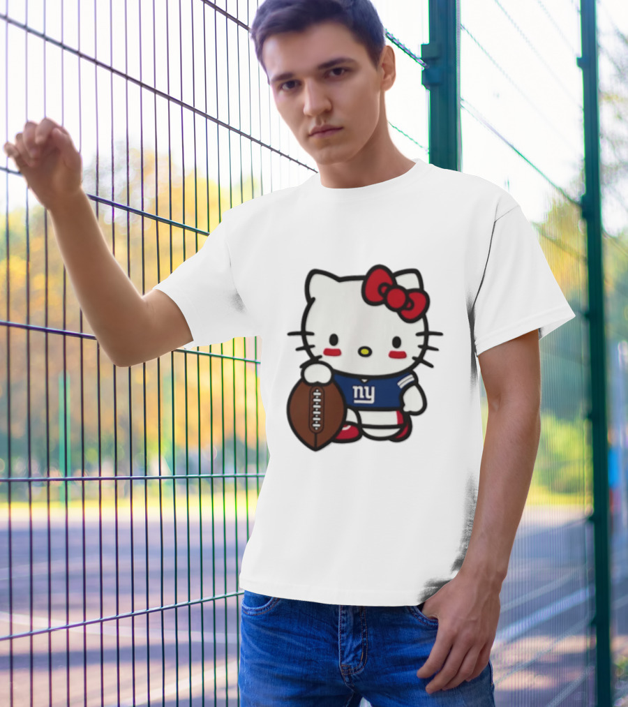 Hello Kitty New York Giants Football Cartoon Player T-Shirt