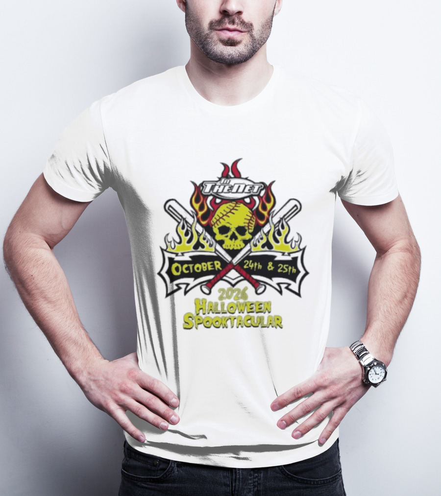 In The Net 2026 Halloween Spooktacular October 24th And 25th Skull Flames Crossed Bats T-Shirt