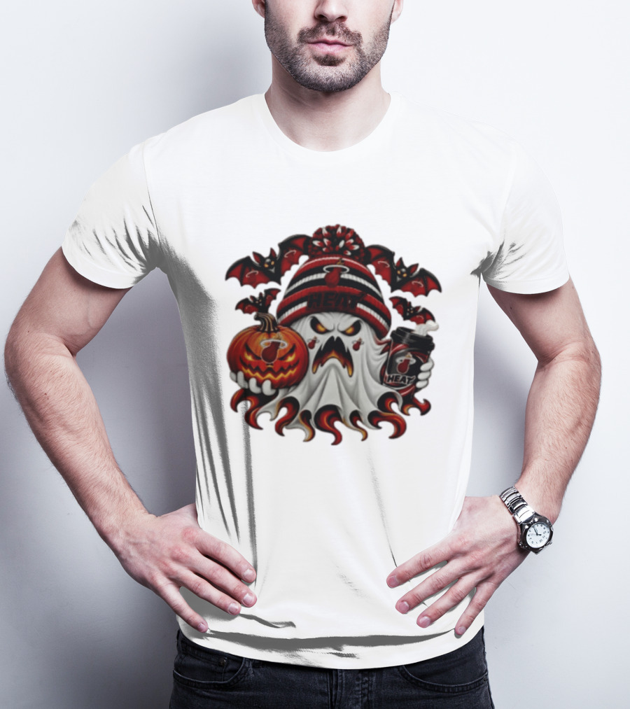 Miami Heat Halloween Ghost Coffee Pumpkin Bats Spooky 2026 T-Shirt