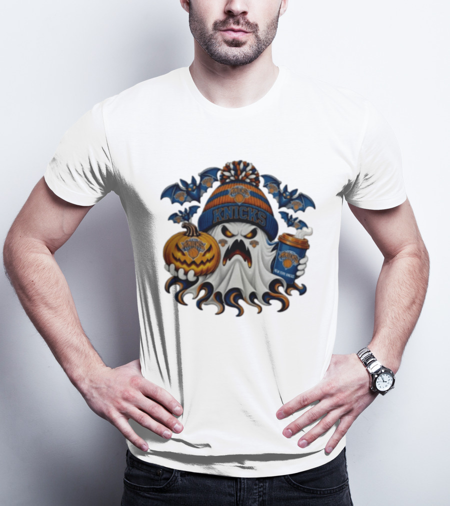 New York Knicks Ghost Pumpkin Coffee Halloween 2026 T-Shirt