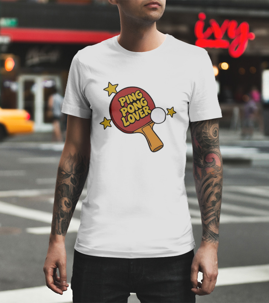 Ping Pong Lover Table Tennis Paddle Racket Stars T-Shirt